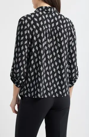 Anne Klein Geometric Print Button-up Shirt - Anne Black/white Dove