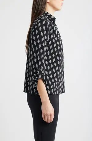 Anne Klein Geometric Print Button-up Shirt - Anne Black/white Dove