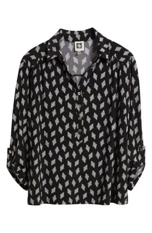 Anne Klein Geometric Print Button-up Shirt - Anne Black/white Dove