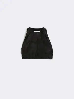 Max Mara Crop Top In Silk Fil Coupé Jacquard - Black
