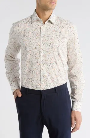 Paul Smith Tailored Fit Floral Organic Cotton Button-up Shirt - White/orange