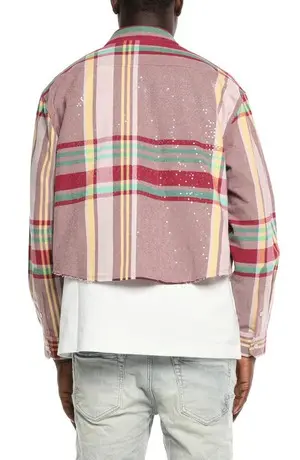 PURPLE BRAND Plaid Crop Snap-up Shirt