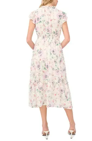 CECE DUPRAZ Floral Flutter Sleeve Midi Dress
