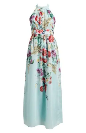 eliza j floral halter maxi dress Eliza J Floral Halter Maxi Dress In Ivory Blue