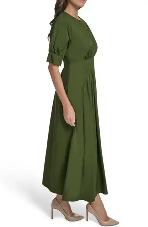 Vince Camuto Pleat Detail Cotton Poplin Dress