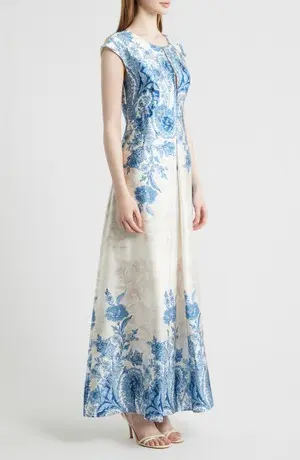 Vince Camuto Paisley Floral Satin Maxi Dress - Blue Multi