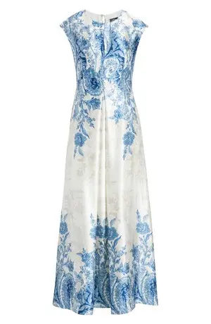 Vince Camuto Paisley Floral Satin Maxi Dress - Blue Multi