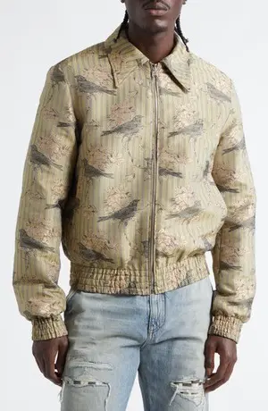 Amiri Striped Floral Print Blouson Zip Jacket - Forest Archived