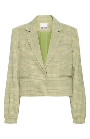 ICHI Joli Crop Plaid Blazer