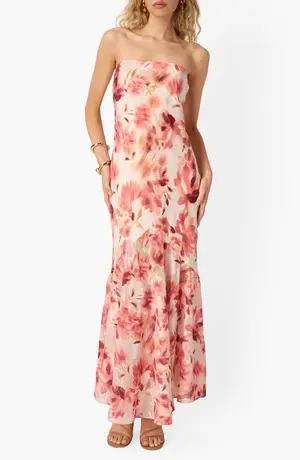 Cami Nyc Maristela Abstract Floral Strapless Silk Crêpe De Chine Dress - Florescence