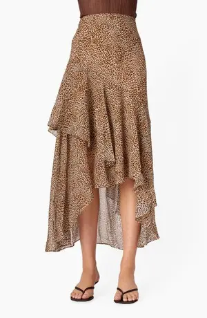 Cami Nyc Yazmeena Asymmetric Ruffle Chiffon Skirt - Leopard
