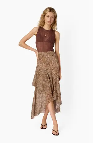 Cami Nyc Yazmeena Asymmetric Ruffle Chiffon Skirt - Leopard
