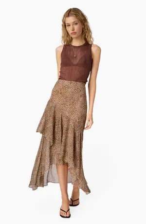 Cami Nyc Yazmeena Asymmetric Ruffle Chiffon Skirt - Leopard