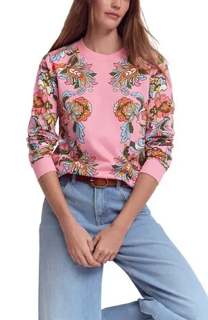 Boden Floral Print Cotton Sweatshirt