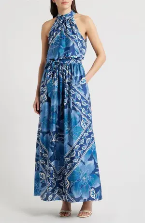 Julia Jordan Printed Satin Maxi Dress