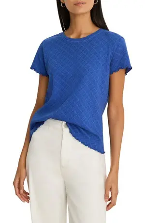 NIC+ZOE Geometric Lace Knit Cotton T-shirt - Neptune