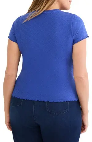 NIC+ZOE Geometric Lace Knit Cotton T-shirt - Neptune