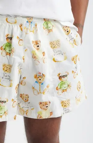 MARKET Teddy Print Tech Shorts - White Multi