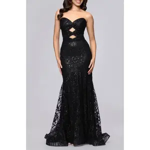 BLONDIE NITES Strapless Glitter Cutout Mermaid Gown