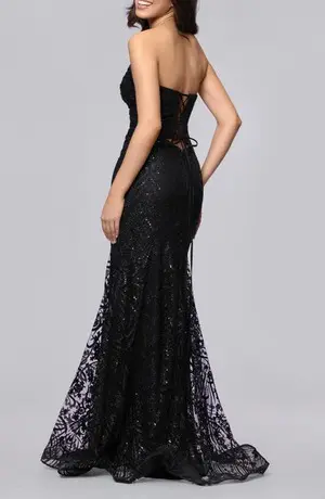 BLONDIE NITES Strapless Glitter Cutout Mermaid Gown