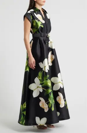 Julia Jordan Belted Floral Mikado Shirtdress