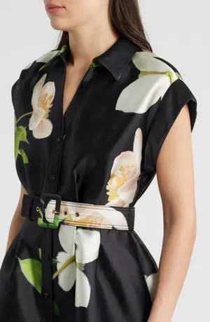 Julia Jordan Belted Floral Mikado Shirtdress