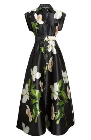 Julia Jordan Belted Floral Mikado Shirtdress