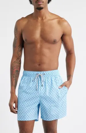 VINTAGE SUMMER Printed Stretch Volley Swim Trunks