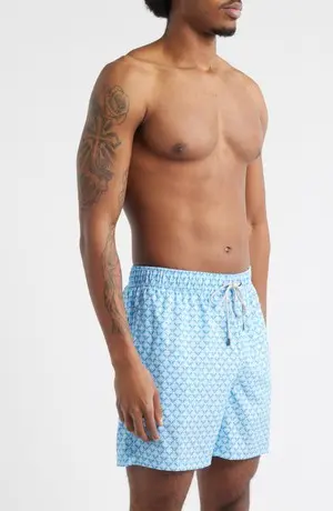 VINTAGE SUMMER Printed Stretch Volley Swim Trunks