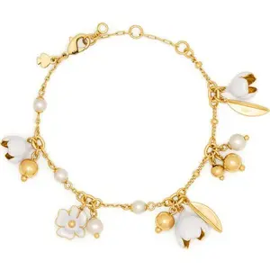 Kate Spade New York Golden Bloom Flower Charm Bracelet - White.