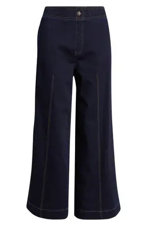 Hue Fine Lines Crop Wide Leg Pants - Black Indigo