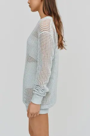KATHRYN MCCARRON Freja Boyfriend Crochet Sweater - Glacier Blue