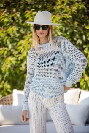 KATHRYN MCCARRON Freja Boyfriend Crochet Sweater - Glacier Blue
