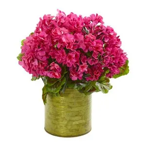 NEARLY NATURAL Geranium Artificial Plant In Metal Planter Uv Resistant - Pink