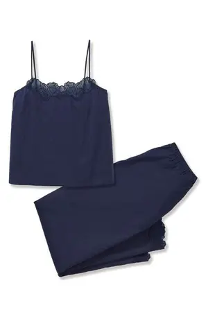 PETITE PLUME Fleur Cotton Voile Cami Pajamas - Navy