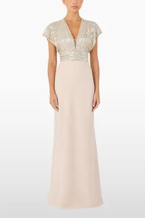Jenny Packham Sequin V-neck Maxi Dress - Moonstone