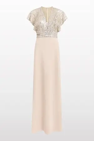 Jenny Packham Sequin V-neck Maxi Dress - Moonstone