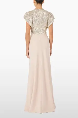 Jenny Packham Sequin V-neck Maxi Dress - Moonstone