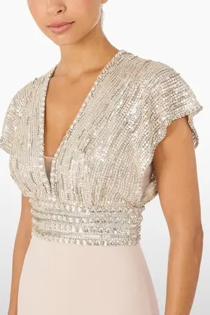Jenny Packham Sequin V-neck Maxi Dress - Moonstone