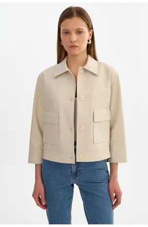 LAMARQUE Elara Faux Leather Jacket - Bone