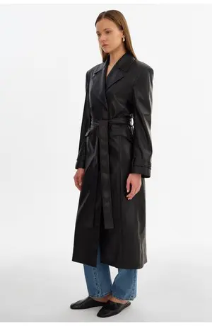 LAMARQUE Iolanthe Faux Leather Trench Coat - Black