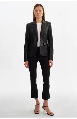 LAMARQUE Davie Faux Leather Fitted Blazer - Black