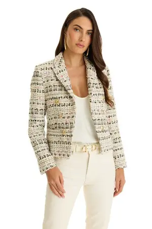 THE NOLI SHOP Gabrielle Double-breasted Tweed Blazer - Ecru Multi