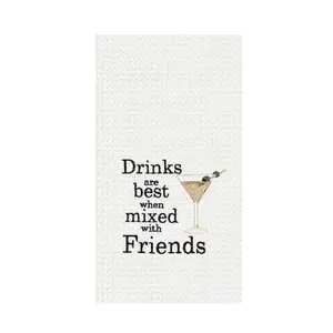C&F HOME Drinks Are Best With Friends" Waffle Weave Dishtowel - Black