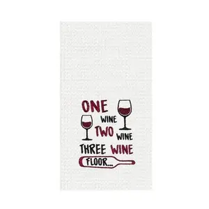 C&F HOME One Wine Two Wine Three Wine" Waffle Weave Dishtowel - White