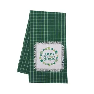 C&F HOME Lucky & Blessed" St. Patrick's Day 100% Cotton Plaid Handtowel - Green