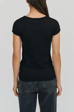 KATHRYN MCCARRON Greta Fitted Cashmere Tee - Black