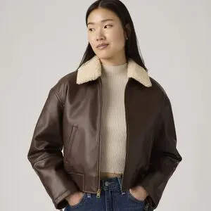 LEVI'S Faux Leather Bomber Jacket With Sherpa Collar