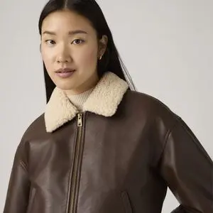 LEVI'S Faux Leather Bomber Jacket With Sherpa Collar