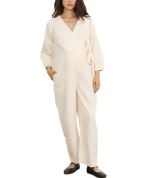 Hatch Collection Drapey Denim Maternity Jumpsuit - Chalk